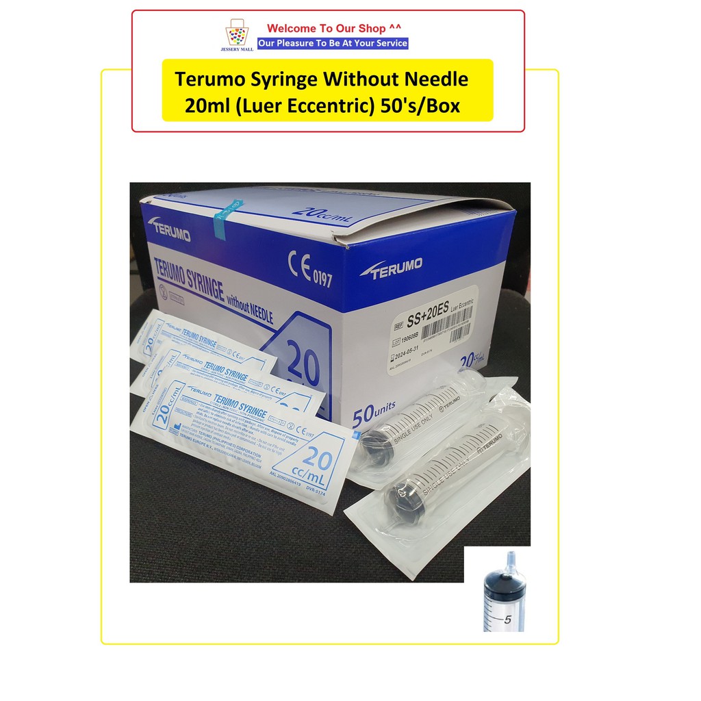 Terumo Syringe Without Needle 20ml (Luer Eccentric) , Packing: 50pcs/box | Shopee Malaysia