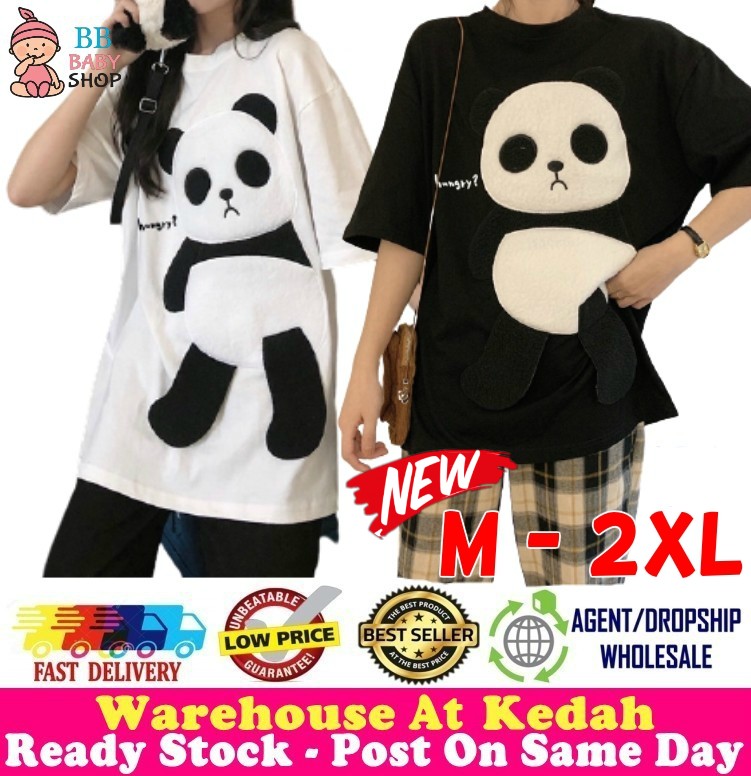 Baju Cotton Viral Panda Loose Shirt 3D Panda Design Cute Cartoon Baju ...