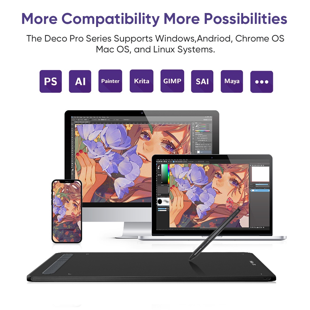 XPPen Deco MW Wireless Bluetooth Drawing Tablet For Digital Art Pen ...