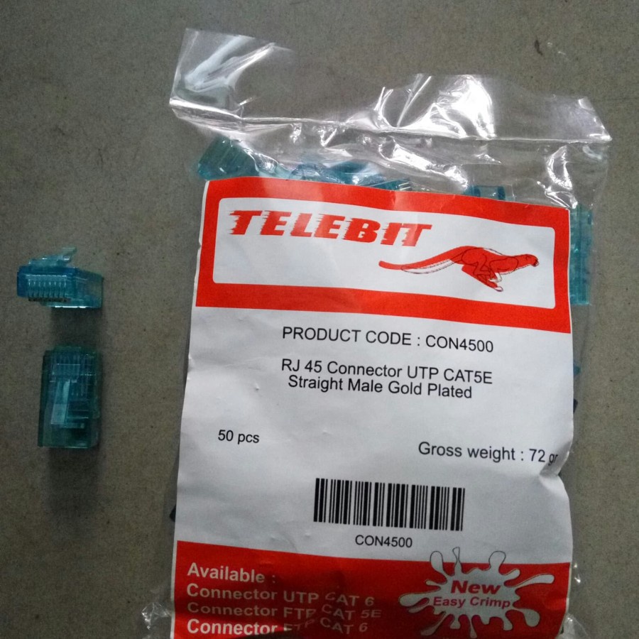 Head RJ45 Telebit Gold Plate for LAN Cat5 Cat5e Cat6 contains 50 pcs ...