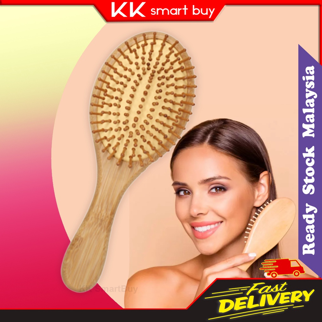 Wood Oval Round Hair Comb Wooden Scalp Massage Brush Sikat Rambut Kayu ...