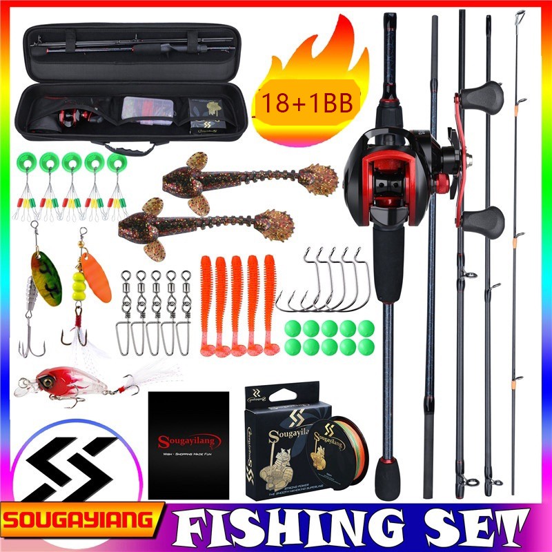 Sougayilang Fishing Rod 4 Sections (1.8M-2.4M) + 18+1BB 8.1:1 Gear ...