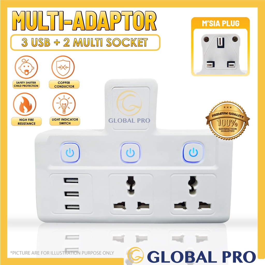 (SIRIM) ME T-Adaport Multi Adaptor 3pin Universal Outlet USB Extension ...