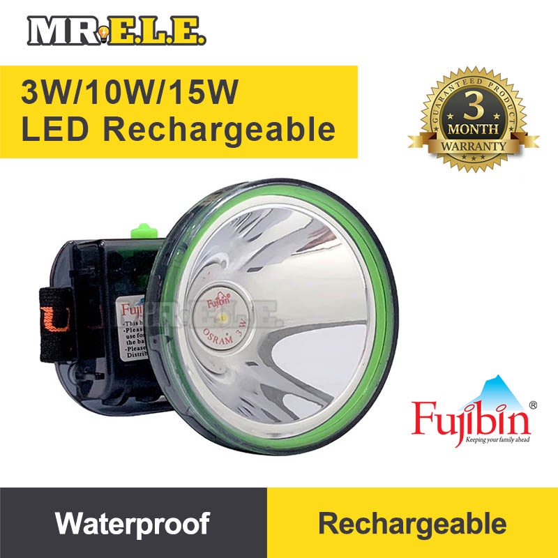 Fujibin 3W / 10W / 15W LED Rechargeable Head Light Wheaterproof (Warm ...