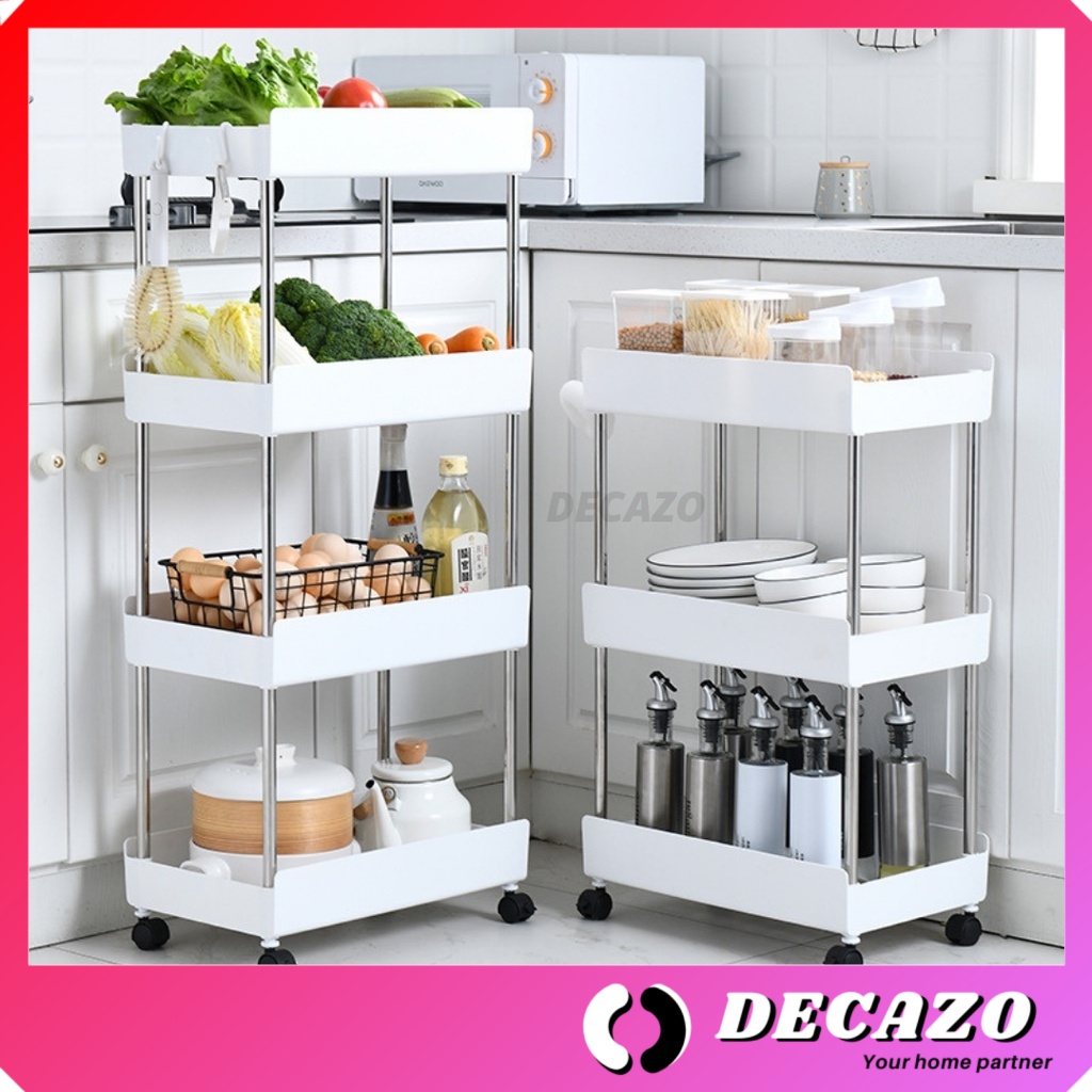 3 Tiers 4 Tiers Kitchen Trolley Storage Rack with Wheels Bathroom ...