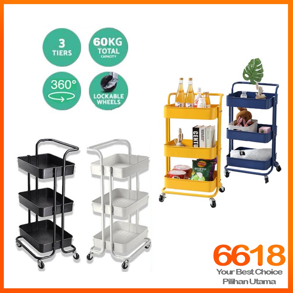 Rak Penyimpanan Troli dengan Pemegang 3 Tier Multi-functional Metal ...