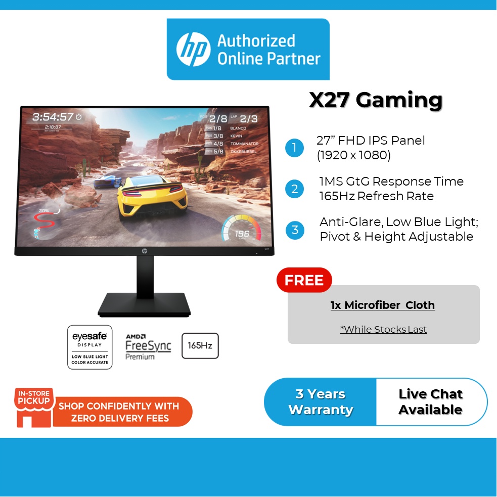 HP X27 FHD Gaming Monitor - AMD FreeSync, IPS FHD, 165Hz Refresh Rate ...