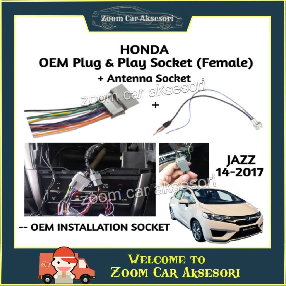 Honda Jazz 2017 – 2018 OEM Plug and Play Socket Cable Player + Antenna ...