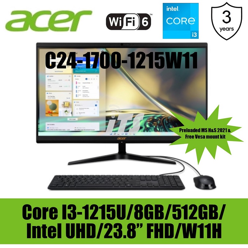 Acer Aspire C24-1700-1215W11 All-In-One PC (i3-1215U/8GB/512GB/23.8 ...