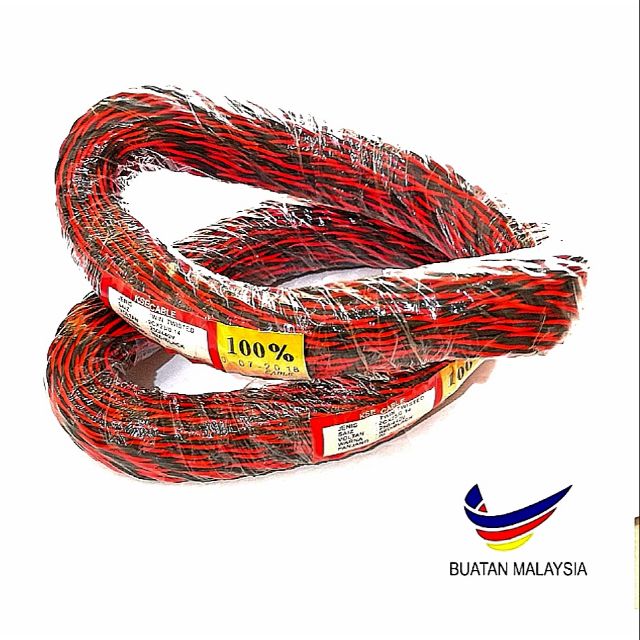 2 Core PVC Cable Twisted Wire Red Black Wayar Merah Hitam Fleksibel 23/ ...