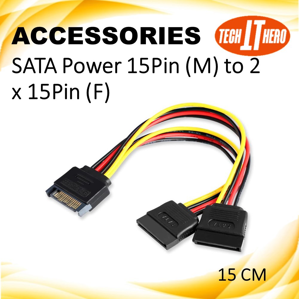 Power Extension SATA Y Splitter Cable 15Pin (M) to 2 x 15Pin (F) (LAC ...