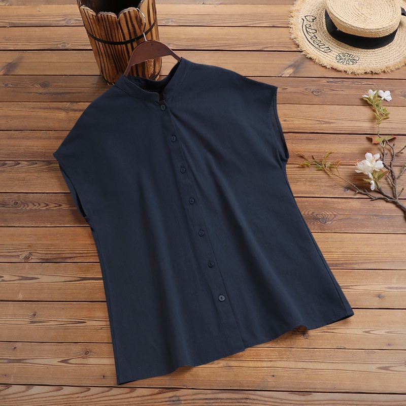 Zanzea Women Short Sleeve Fashion Casual Button Down Front Ol Solid