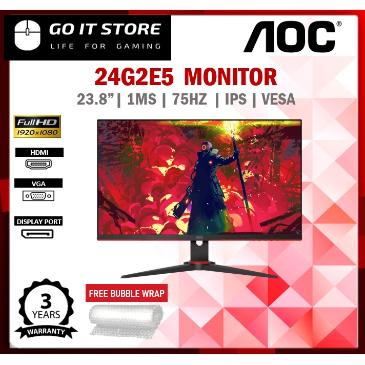AOC 24G2E5 23.8" 1ms 75Hz IPS FHD FREESYNC VESA LED Gaming Monitor ...