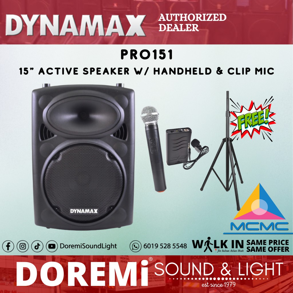 DYNAMAX PRO151CF 15" Bluetooth Portable PA System w/ Wireless handheld ...