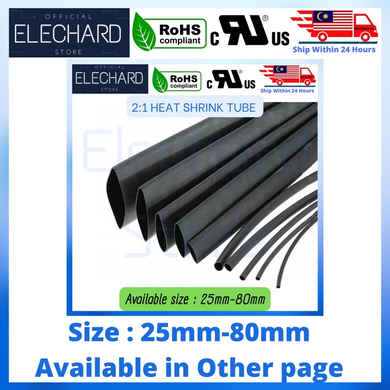 0.8mm-50mm Heat Shrink Tube Heat Shrinkable Sleeving Black Color ...