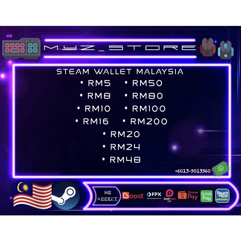 (RM5-RM200) Steam Wallet Malaysia [MYR] | Shopee Malaysia