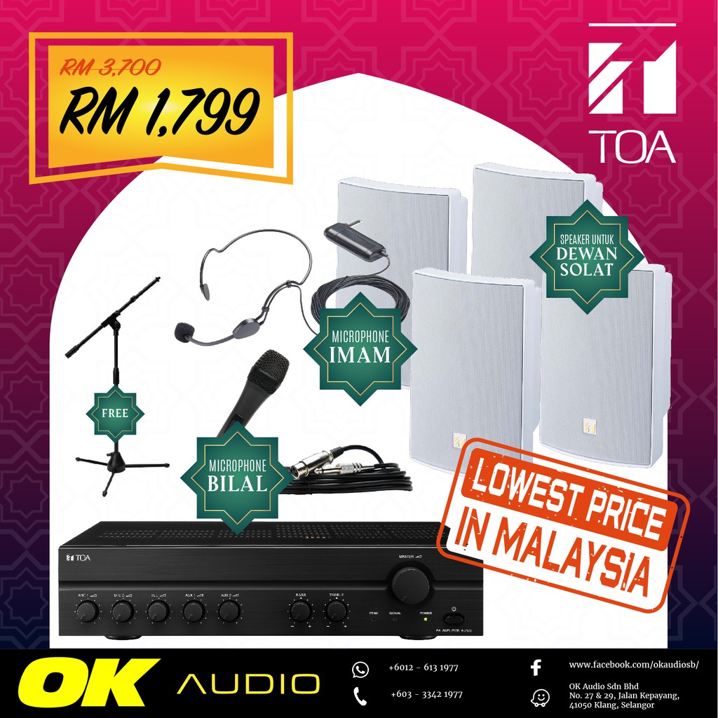 TOA PA SYSTEM PACKAGE (SURAU/MASJID) TOA A-2120 120W MIXING AMPLIFIER ...