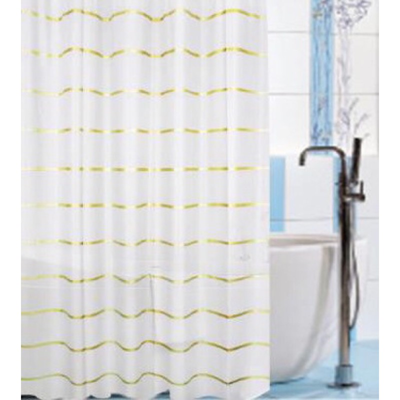 Bmyh Shower Curtain Thick Elegant Gold Stripe Tirai Kalis Air Bilik