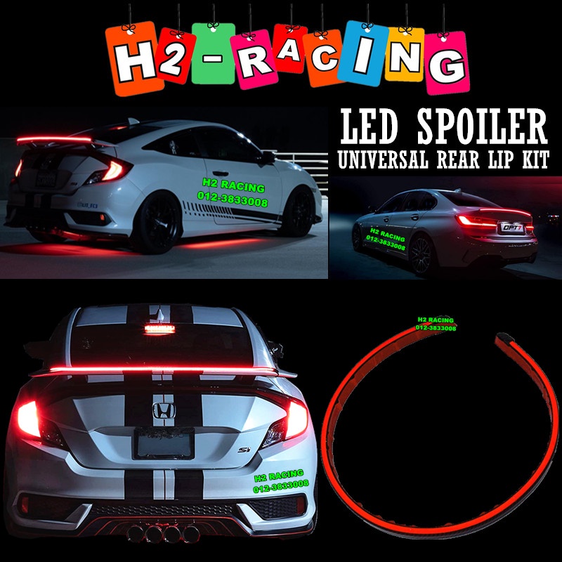130cm LED Spoilers Car Brake Lights Strip Carbon Rear Wing Lips Kit 1 ...