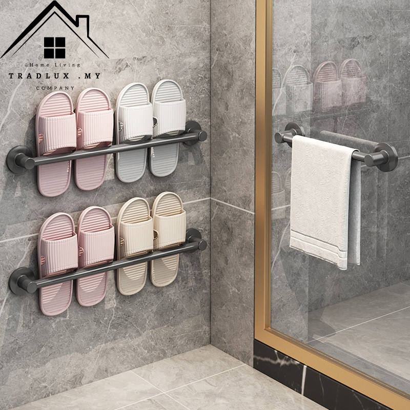 Tradlux Aluminium Bathroom Slipper Rack Drain Shelf Free PuncH Wall ...
