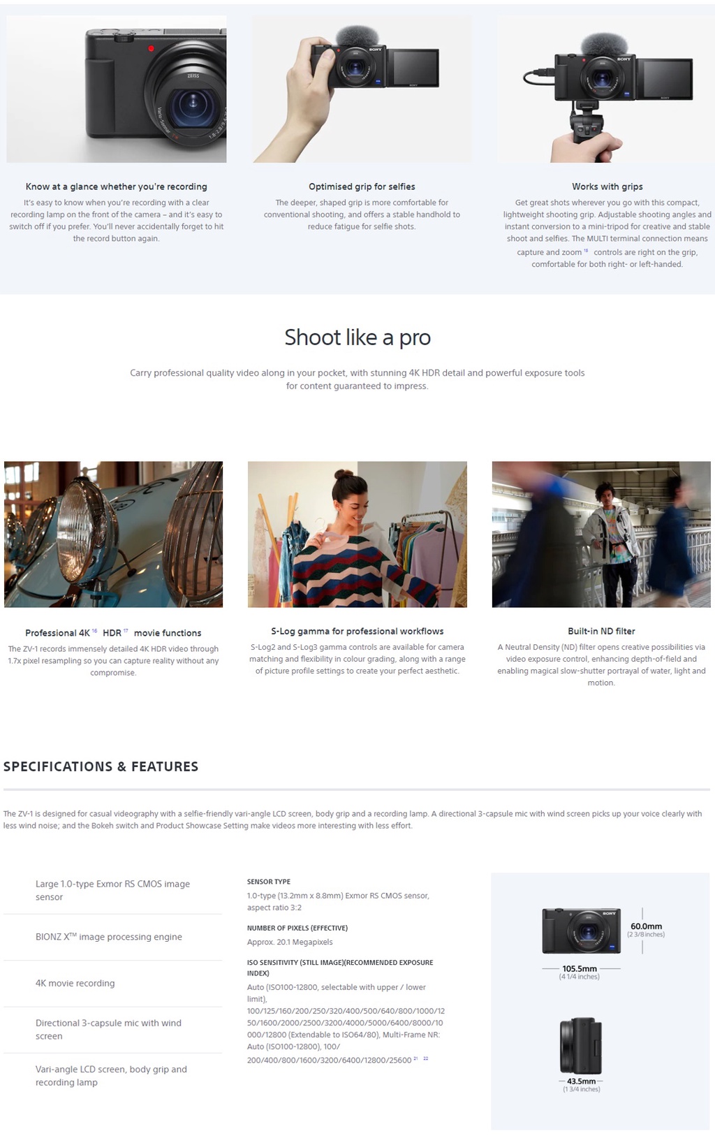 Sony ZV-1 Digital Camera with 4K HDR | Zeiss Lens | 1.0'' Exmor RS CMOS ...