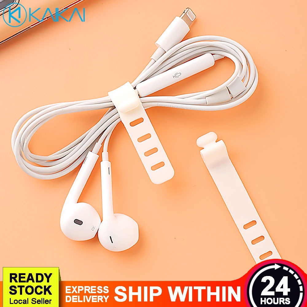 5 Holes USB Silicone Strap Cable Tie Reusable Charging Wire Organizer ...