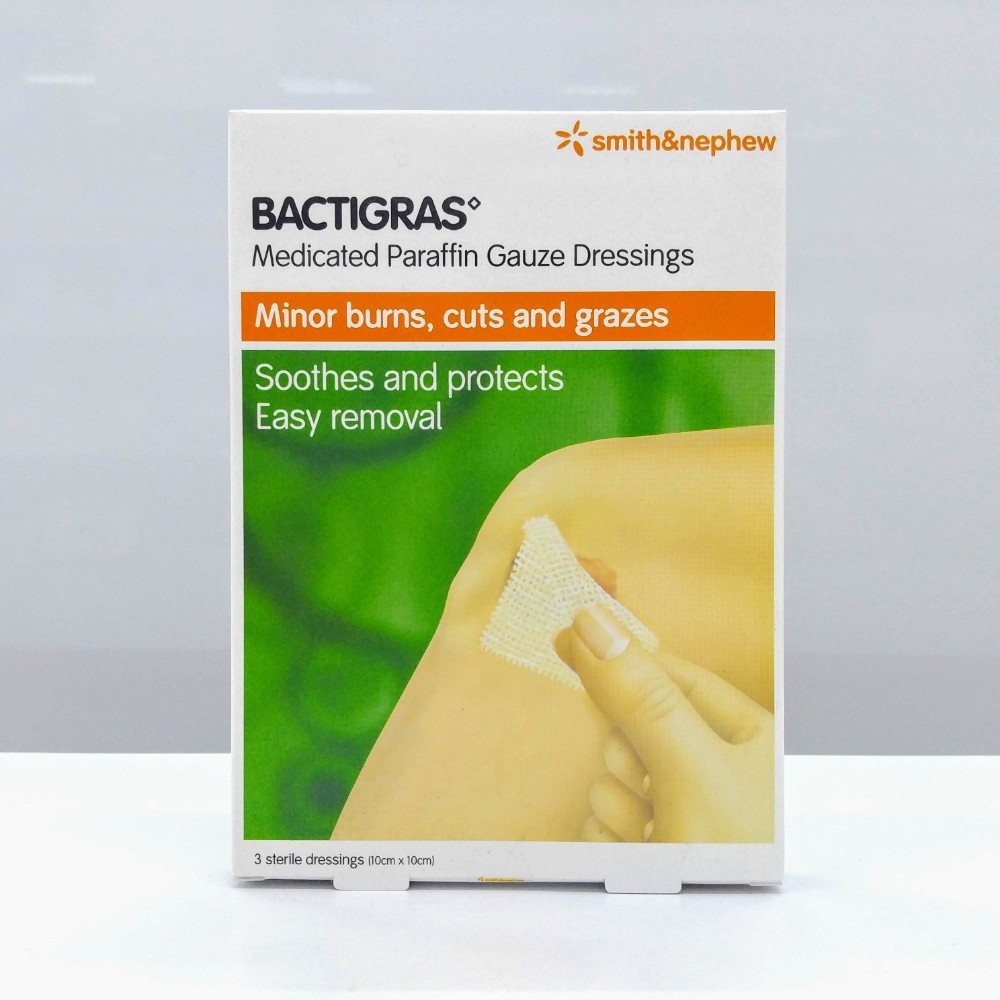 Bactigras Medicated Paraffin Gauze Sterile Dressing 3'pcs [10cm x 10cm ...