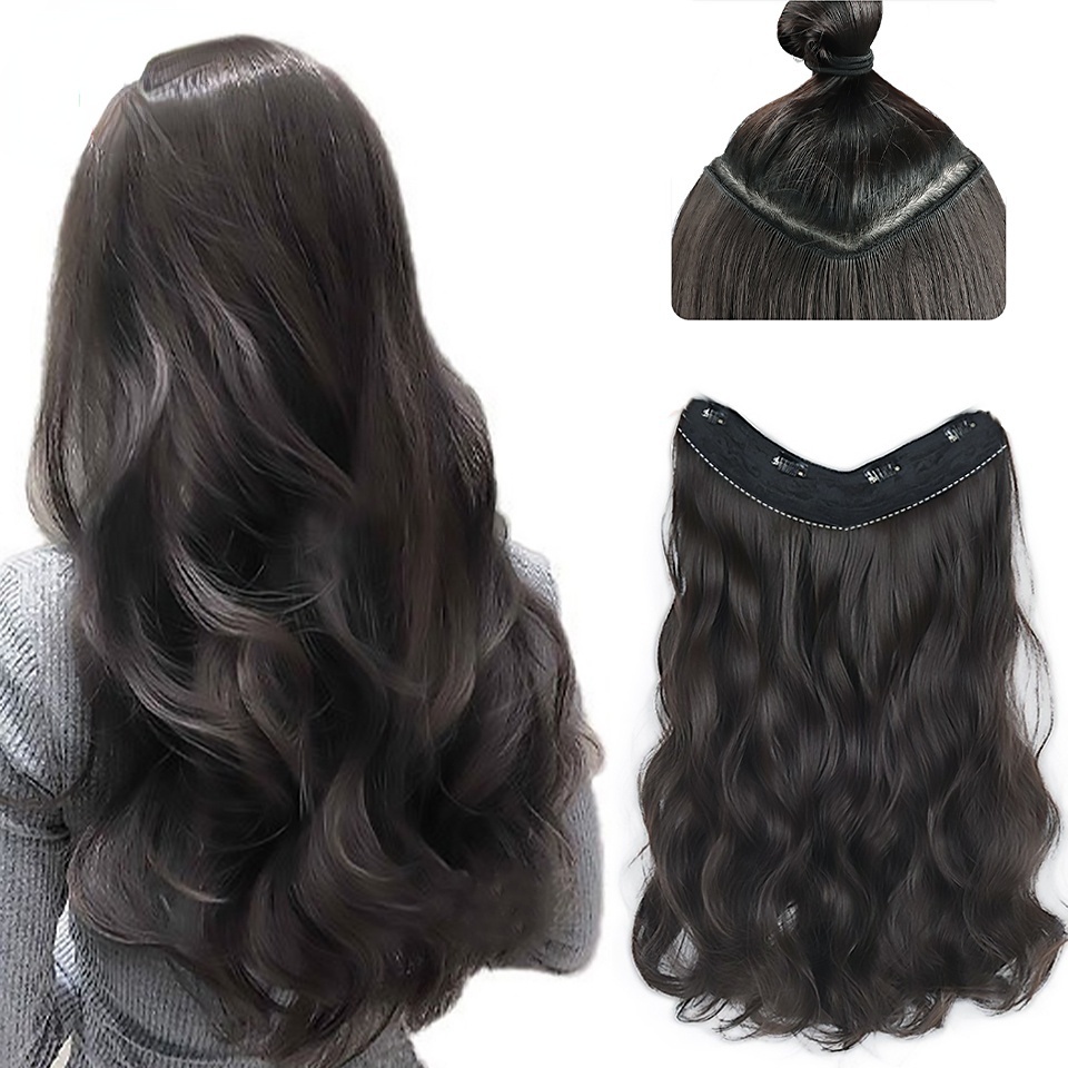 Synthetic Long Wave V-shaped Hair Extension Half Wig Heat Resistant ...