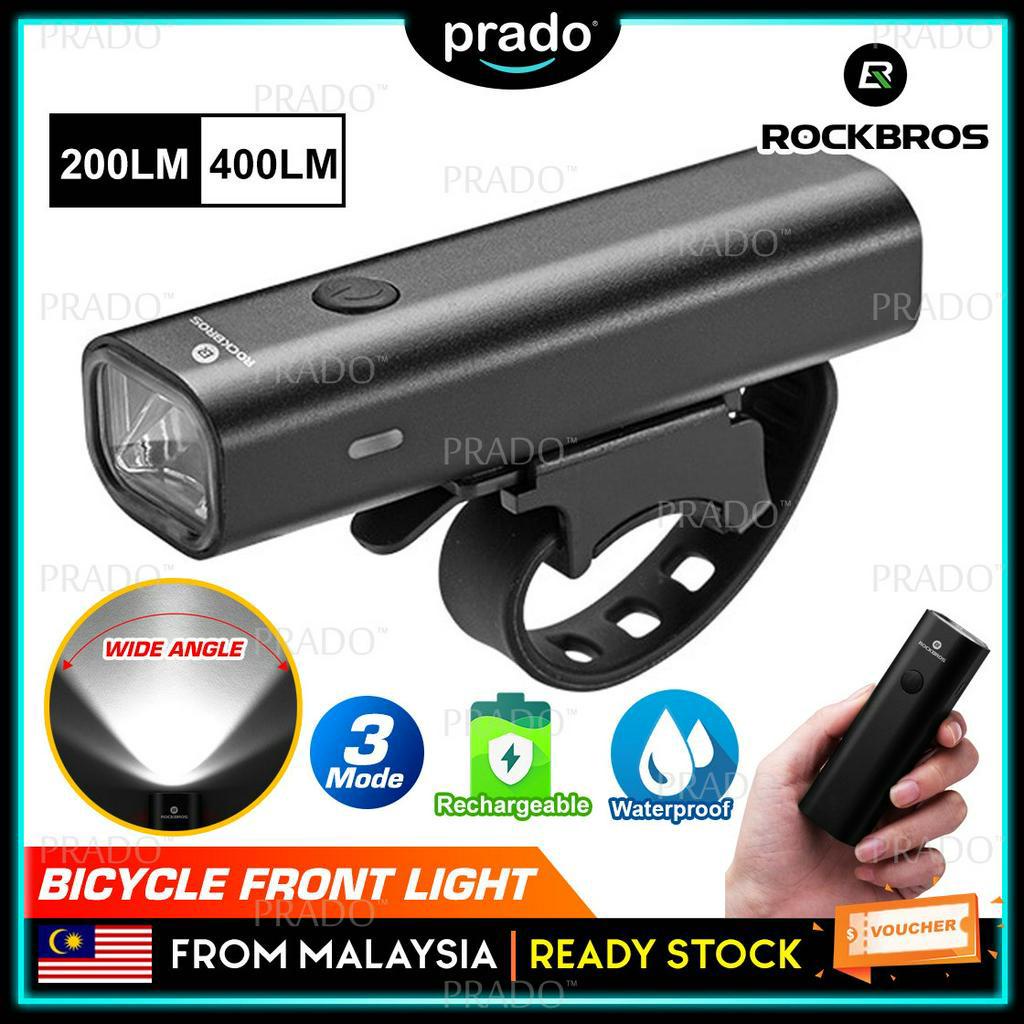 PRADO ORIGINAL ROCKBROS Bicycle LED Front Light USB Charge 3 Mode Bike LED Light 200LM 400LM ...