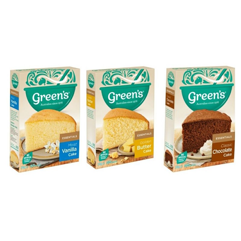 GREEN'S ESSENTIALS CAKE MIX MOIST VANILLA/CLASSIS CHOCO/GOLDEN BUTTER ...