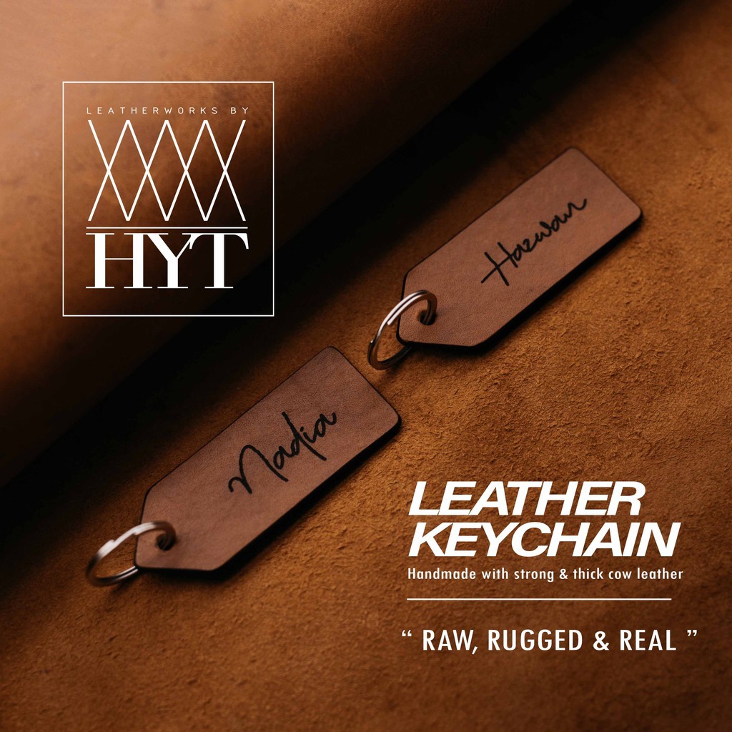 FREE NAME LASER HANDMADE Leather Keychain Nametag luggage Keyholder ...