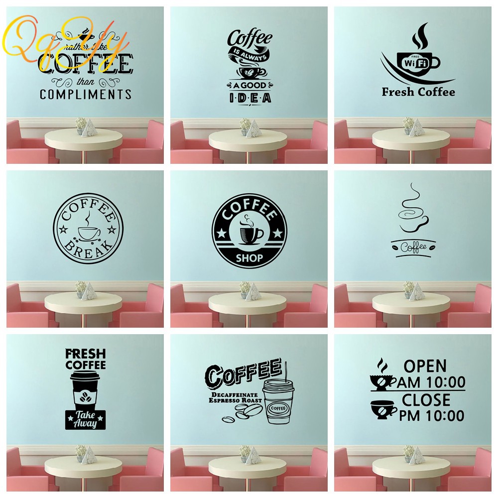 Creative Coffee Vinyl Wall Or Window Door Sticker Waterproof Glass Door ...