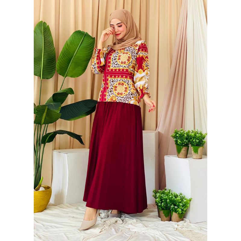 🌼🌼MAS SET BLOUSE AND PLEATED MAXI DRESS/SET BLOUSE BERCORAK DAN SKIRT ...