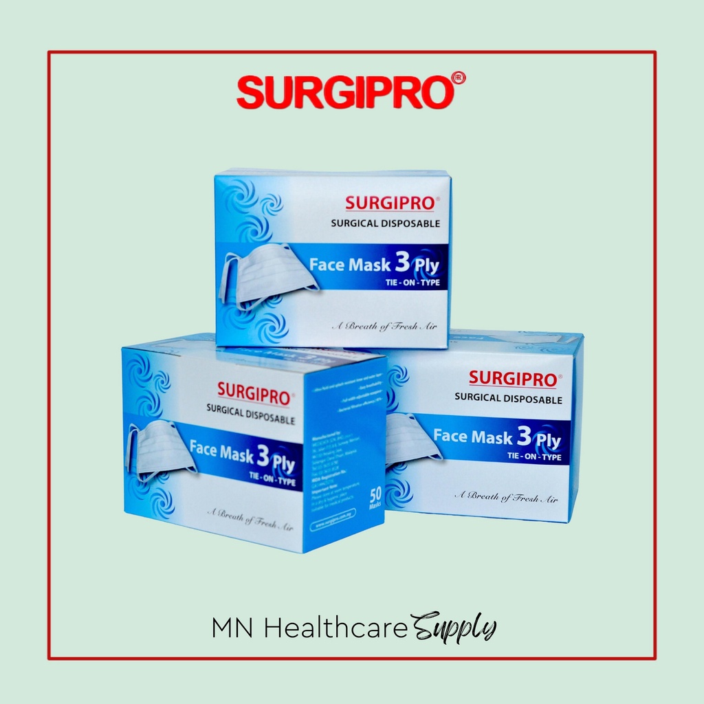 SURGIPRO Surgical Disposable Face Mask 3ply TIE-ON TYPE 50 pcs/box ...