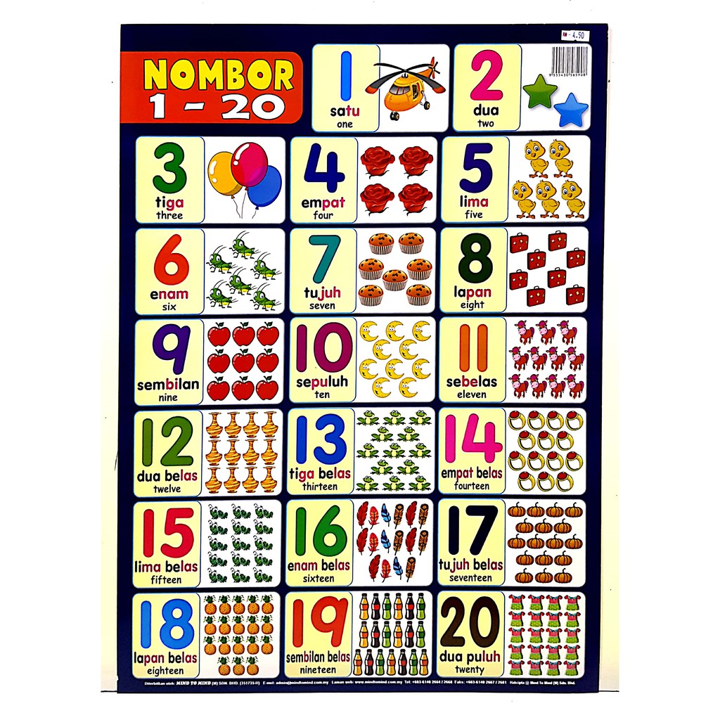 Mini Poster Belajar . Nombor 1-20 . Mind To Mind . { READY STOCK } D ...