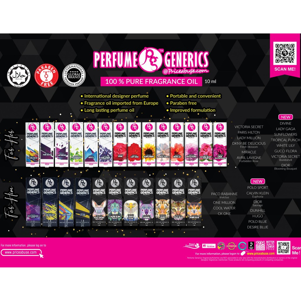 Perfume Generics (PG) 100% Pure Fragrance Oil 10ml (Assorted) | Shopee Malaysia