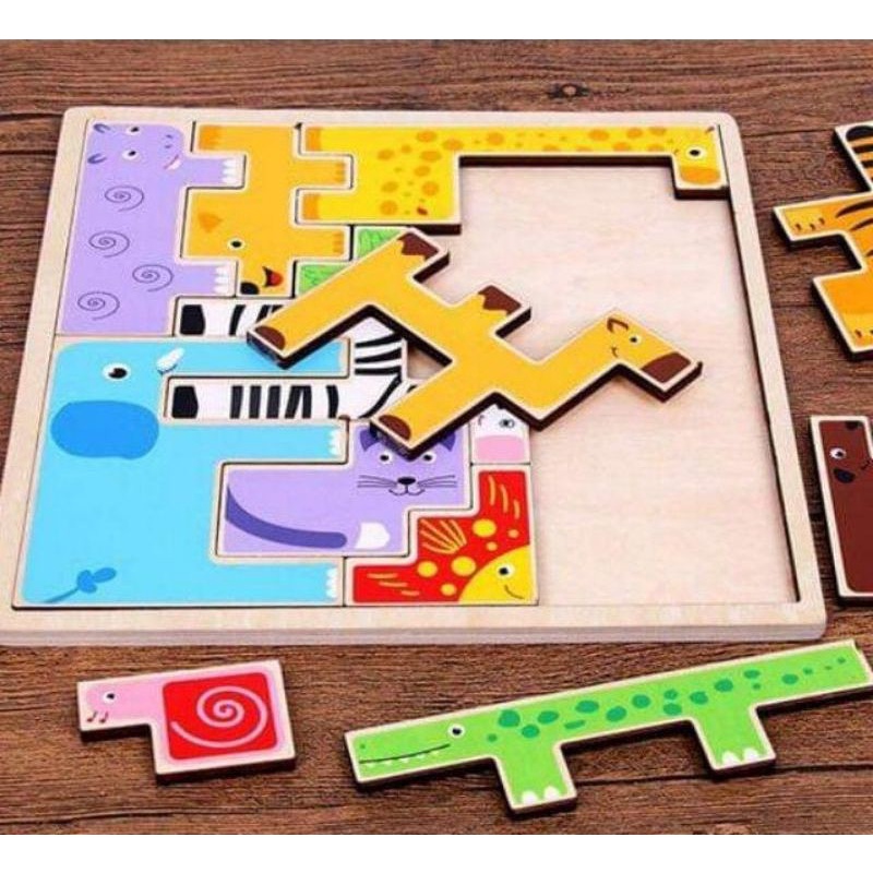 Square Tetris Puzzle of Animals Pictures & Shapes Wooden Toys (0537 ...
