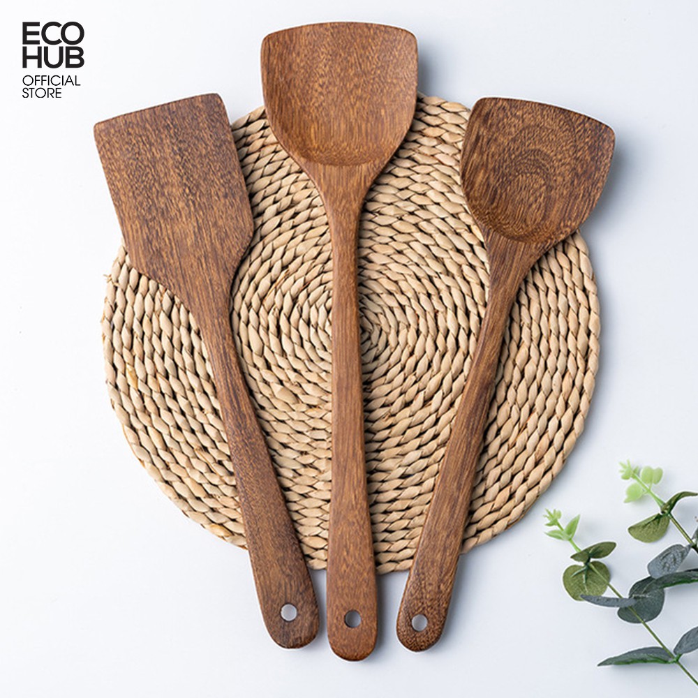 Ecohub stir-fry ladle / spoon / shovel set, natural wood (Many sizes ...