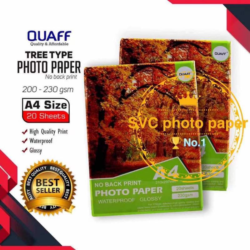 QUAFF No Back Print Glossy Inkjet Photo Paper A4 200GSM / 230GSM (20 sheets / pack) | Shopee ...