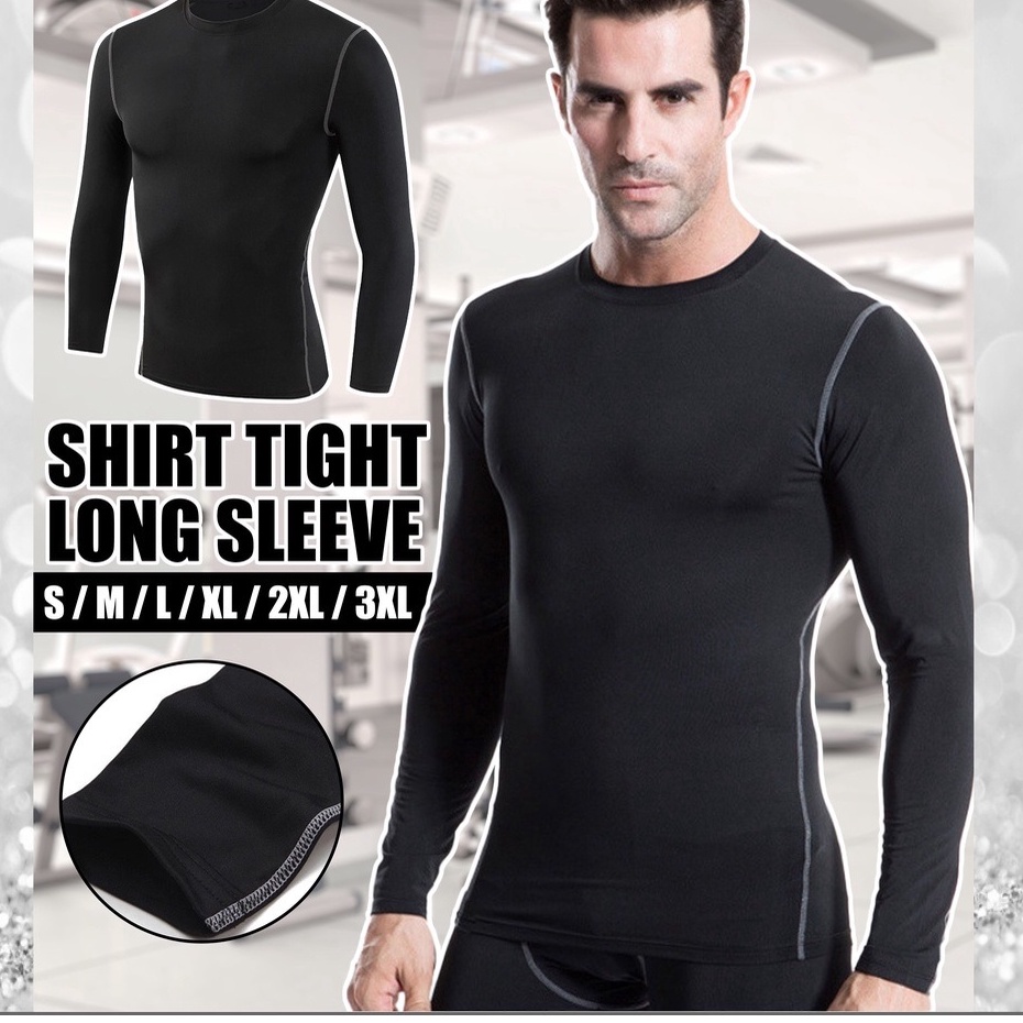 S - 3XL Unisex Gym Running Fitness Adult Tight Sport Shirt Long Sleeve ...
