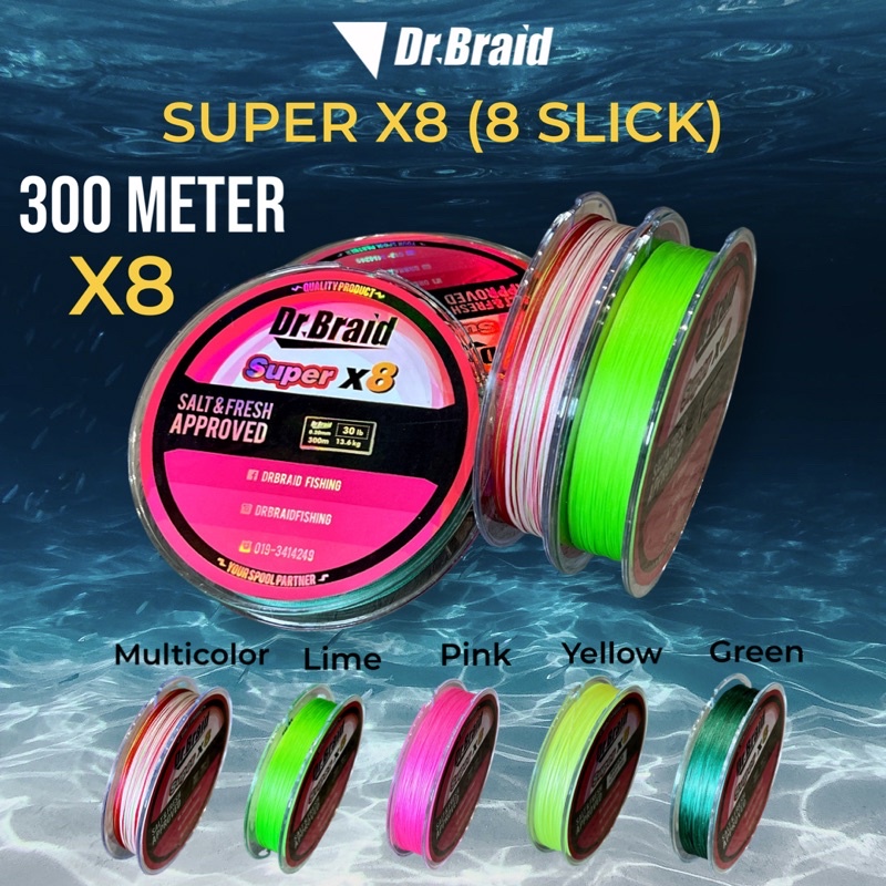 300m Dr.Braid Super X8 (8 Slick) 15lb 20lb 30lb 40lb 50lb 60lb Braided ...
