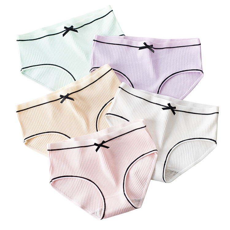 Candy Color Underwear Thread Bow Seamless Panties Women Breathable ...