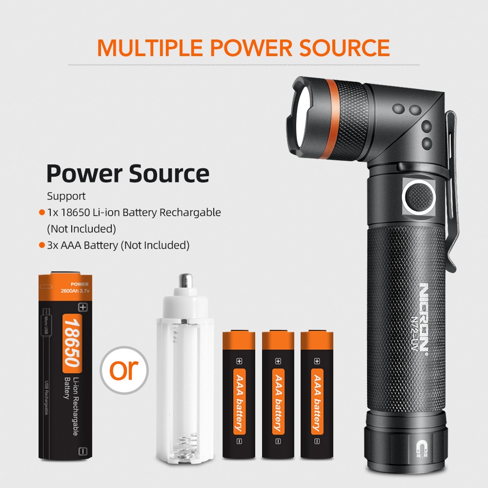 Nicron Rechargeable Flashlight with Cree LED 800 Lumens For Outdoor ...