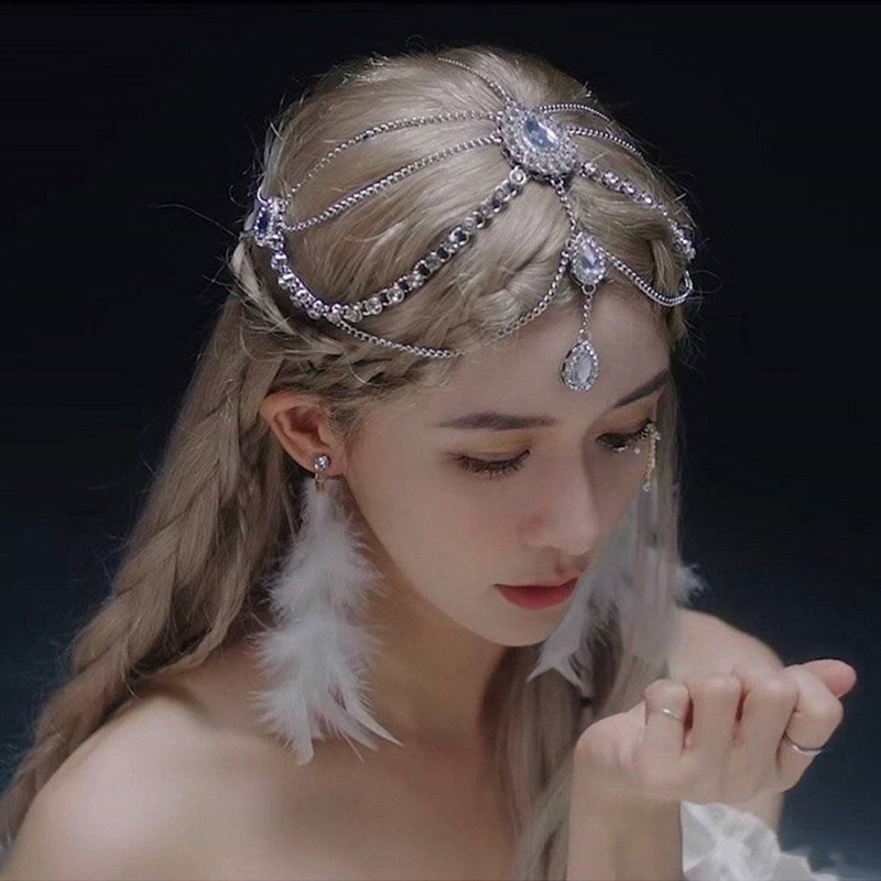 Crystal Chain Hair Accessory Elf Princess Headwear Forehead Jewelry ...