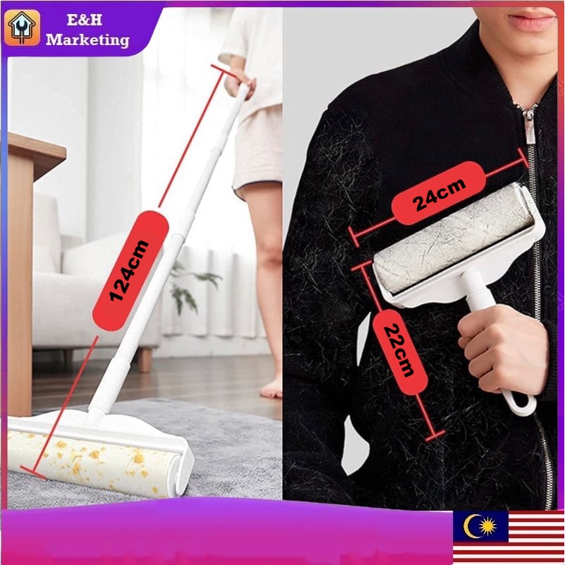 Adjustable Long Handle Sticky Lint Roller for Hair Dust Remover Set ...