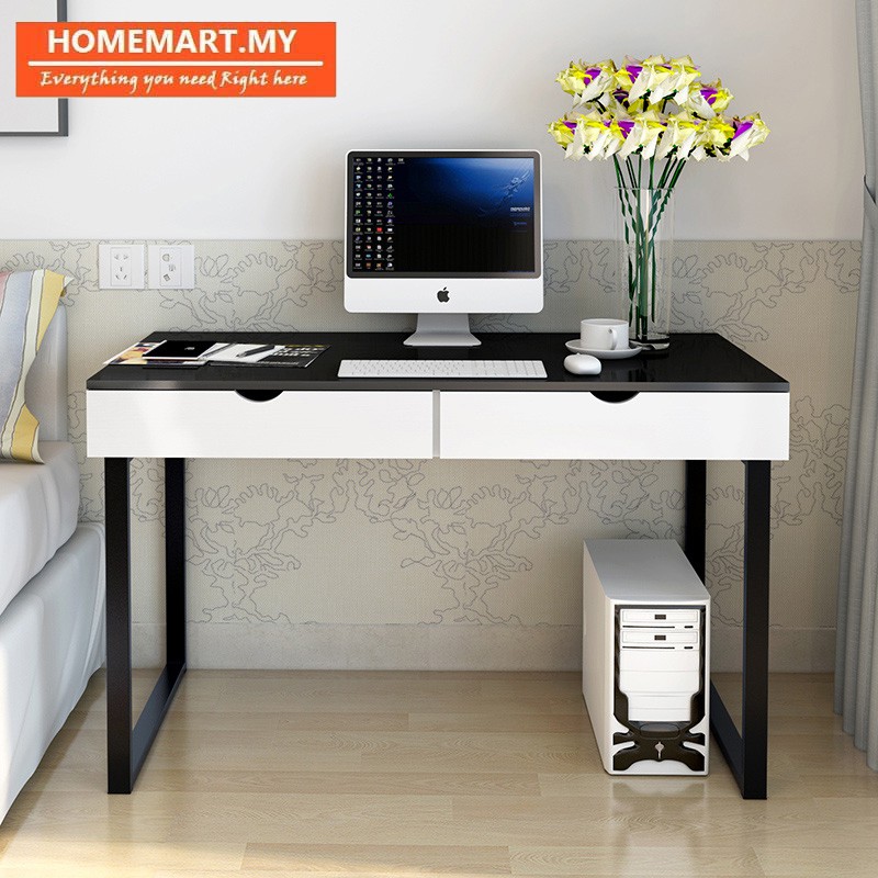 HM Home And Office Computer Wood Study Desk With 2 Drawers | Shopee ...