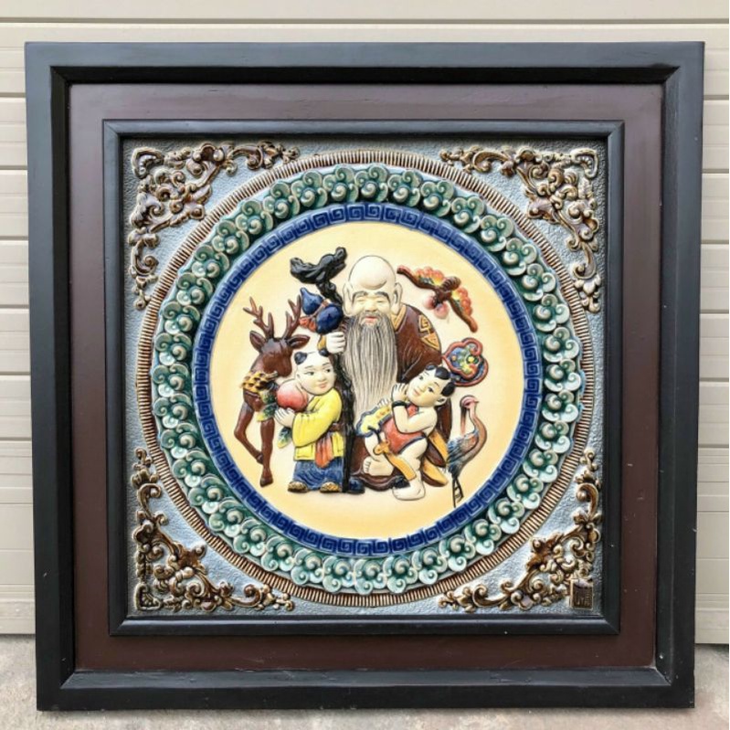 Embossed ceramic painting " Ong Tho" Bat Trang, size 50x50cm, pine wood frame | Shopee Malaysia