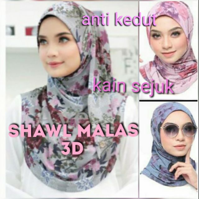 Shawl Malas Mosscrepe 3D ( Ready Stock ) | Shopee Malaysia