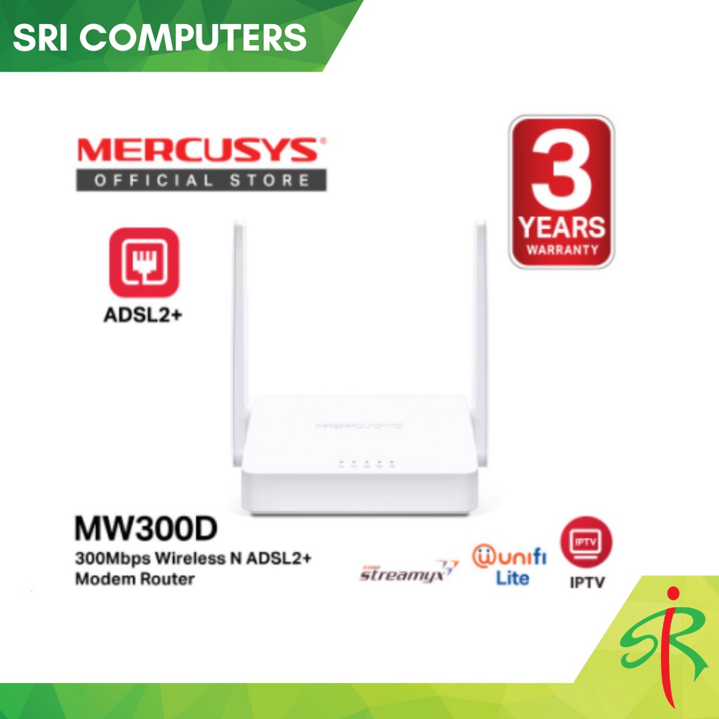 Mercusys MW300D 300Mbps Wireless N ADSL2+ Modem Router (Powered by TP ...