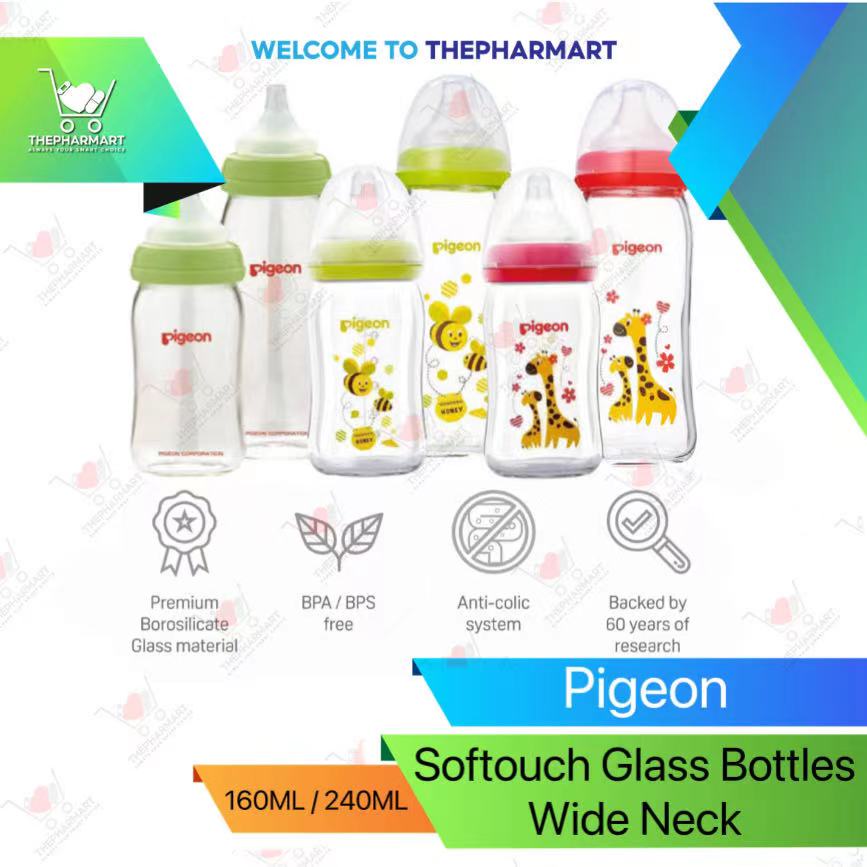Pigeon Softouch Wide Neck Glass Bottle (160ml/240ml) | Shopee Malaysia